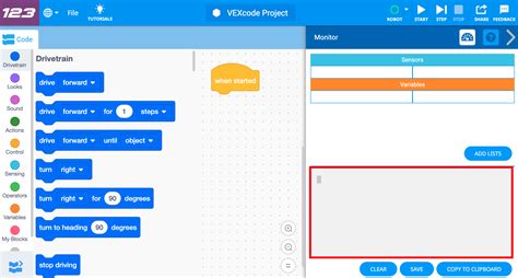 Using The Print Console In Vexcode 123 Vex Library