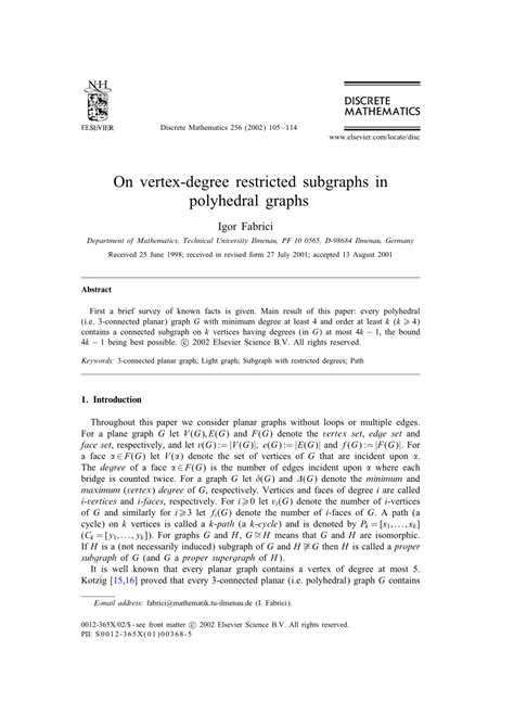 Pdf On Vertex Degree Restricted Subgraphs In Polyhedral Graphs