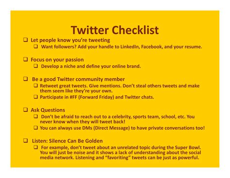Twitter Checklist Let People Know Youre Tweeting Focus On Your Passion