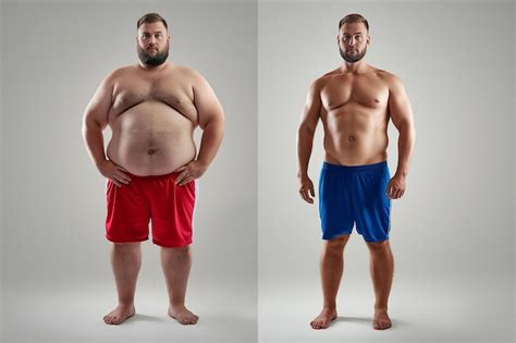 Premium Photo Man Posing Before And After Weight Loss Diet And