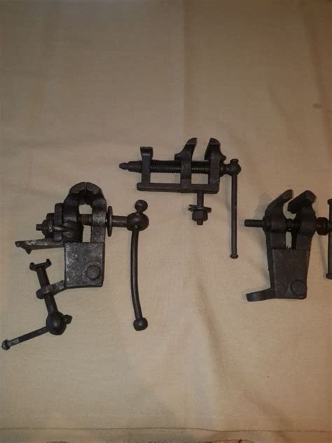3 Antique Primitive Miniature Bench Vise Anvil Jewelers Gunsmith Wagon