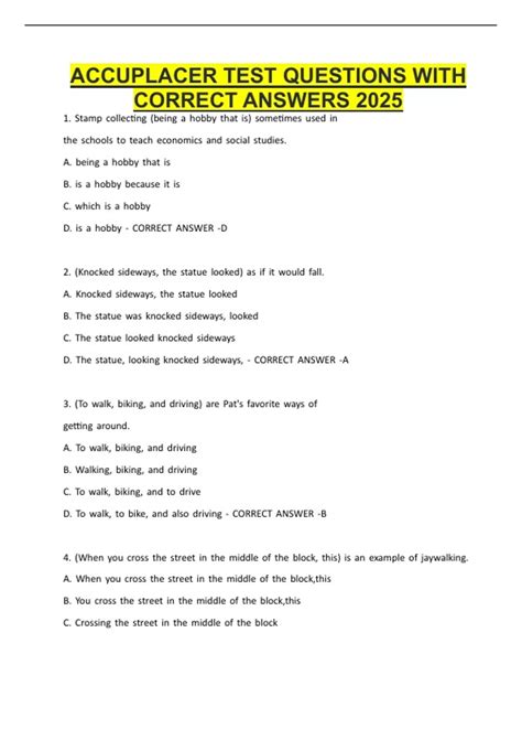 Accuplacer Test Questions With Correct Answers 2025 Accuplacer