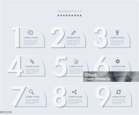 벡터 우아한 심플한 세련된 스타일 인포그래픽 디자인 Ui 템플릿 9 번호 레이블 및 아이콘 0명에 대한 스톡 벡터 아트 및 기타 이미지 0명 개념 그래픽 사용자