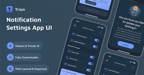 Trion Notification Settings Dark Mode App Ui Graphic Templates