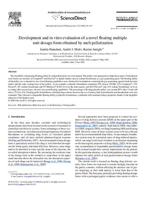Pdf Development And In Vitro Evaluation Of A Novel Floating Multiple Unit Dosage Form Obtained