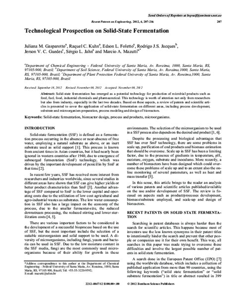 Pdf Technological Prospection On Solid State Fermentation
