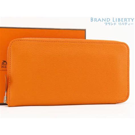 Hermes 新古品 エルメス アザップ クラシック ロング ラウンドファスナー長財布 オールレザー オレンジ シェーブル Brand