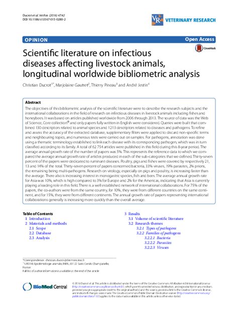 Pdf Scientific Literature On Infectious Diseases Affecting Livestock