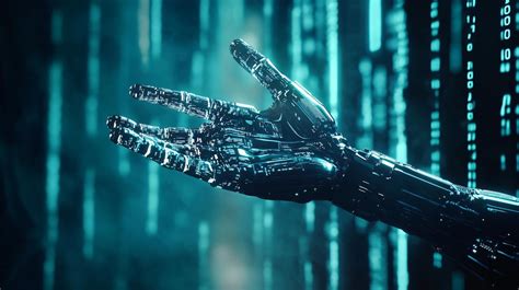 Abstract Binary Code Flowing Around A Robotic Hand Reaching Out Premium Ai Generated Image