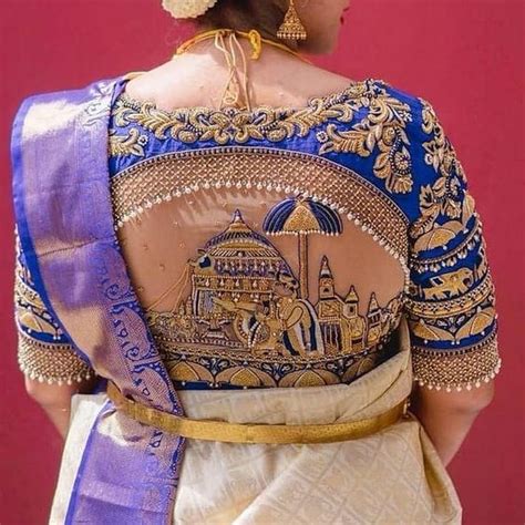 Maggam Work Simple Thread Work Blouse Designs For Pattu Sarees