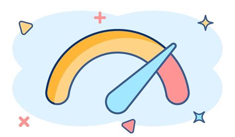 만화 스타일의 미터 대시보드 아이콘 신용 점수 표시기 수준 벡터 만화 그림 픽토그램 측정 규모 비즈니스 개념 스플래시 효과 게이지 프리미엄 벡터