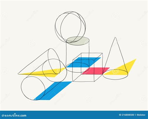 Compositions Of Wireframe Solid Shapes And Color Geometric Figures Abstract Art Background