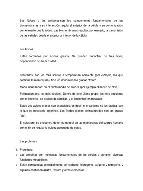 Los Lípidos Y Las Proteínas Pdf Lípido Proteínas