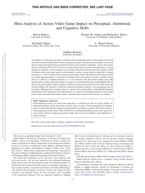 Meta Analysis Of Action Video Game Impact On Perceptual Attentional And Cognitive Skills