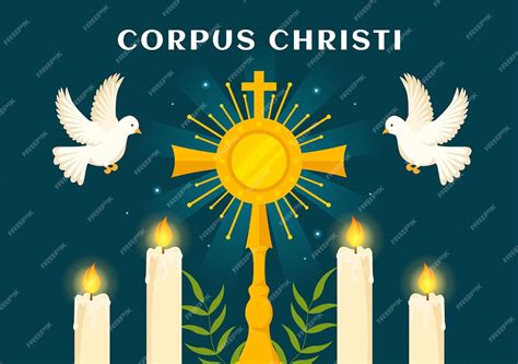코퍼스 크리스티 가톨릭 종교 휴일 벡터 일러스트 플랫 만화 손으로 그린 템플릿 프리미엄 벡터
