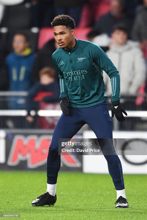 Reuell Walters Of Arsenal Warms Up Prior To The Uefa Champions League