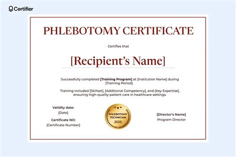 Phlebotomy Certificate Templates Free And Customizable