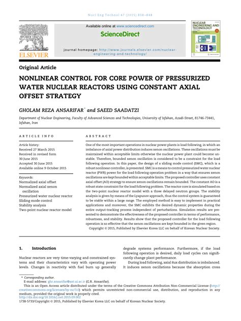 Pdf Nonlinear Control For Core Power Of Pwr Nuclear Reactors Using