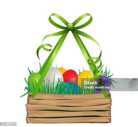 활 잔디 부활절 달걀이 든 부활절 바구니 매달려 부활절 바구니 흰색 배경에 격리된 벡터 그림 간판에 대한 스톡 벡터 아트 및 기타 이미지 Istock