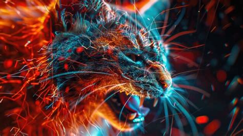 Furious Growling Cat Glitch Effect Premium Ai Generated Image