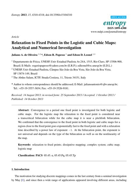 Pdf Relaxation To Fixed Points In The Logistic And Cubic Maps