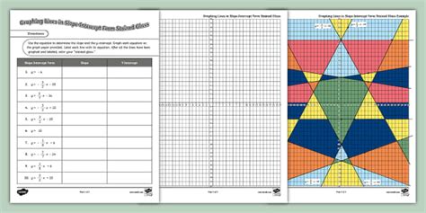 Eighth Grade Graphing Lines In Slope Intercept Form Stained Glass Worksheet