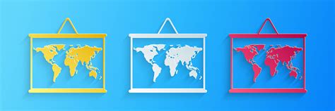 종이 는 파란색 배경에 고립 된 학교 칠판 아이콘에 세계지도를 잘라 칠판에 지도 그리기 종이 아트 스타일 벡터 개념에 대한 스톡 벡터 아트 및 기타 이미지 Istock