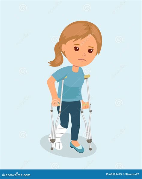 Female With Crutches And A Medical Plaster Bandage On Leg Safety
