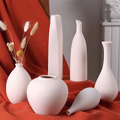 6 Small Ceramic White Modern Vases Fleurings