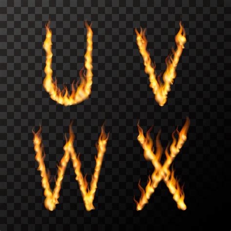 Brillantes Llamas De Fuego Realistas En Forma De Letras Uvwx Concepto