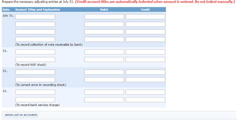 Solved Prepare The Necessary Adjusting Entries At July 31
