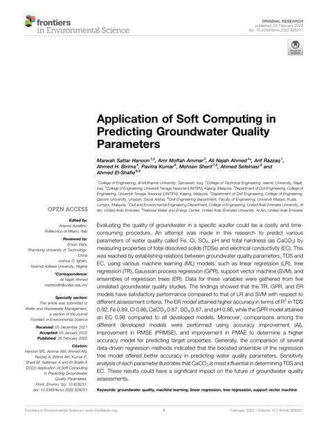 pdf application of soft computing in predicting groundwater quality