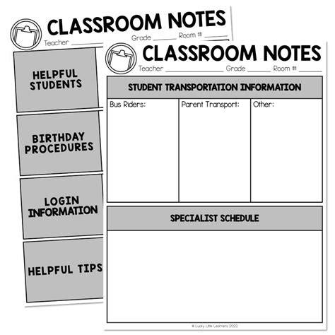 Sub Plans Classroom Notes Lucky Little Learners