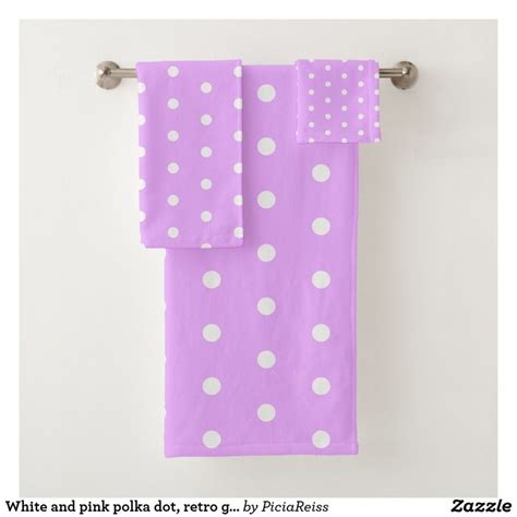White And Pink Polka Dot Retro Geometric Pattern Bath Towel Set