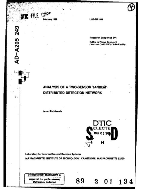 Fillable Online Analysis Of A Two Sensor Tandem Distributed Detection