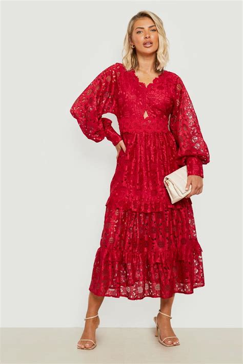 Boutique Crochet Lace Tiered Midaxi Dress Boohoo Uk