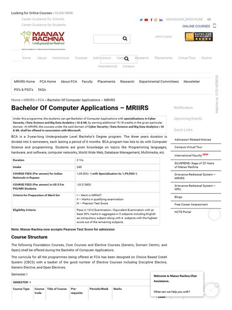 Bca Admission Course Fee Eligibility Syllabus Mriirs Pdf