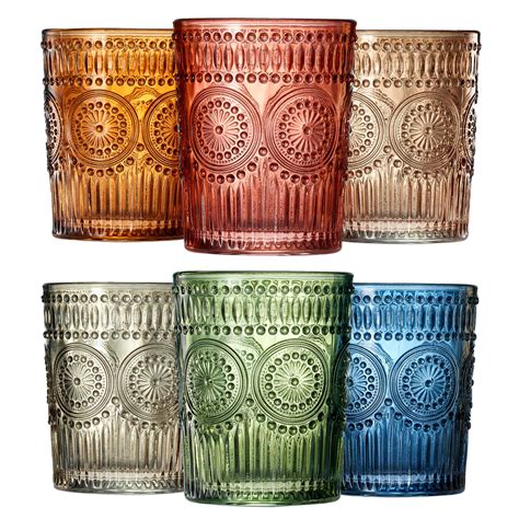 Beautiful Colored Tumbler Drinking Glasses Set Of 6 Crystal 10oz