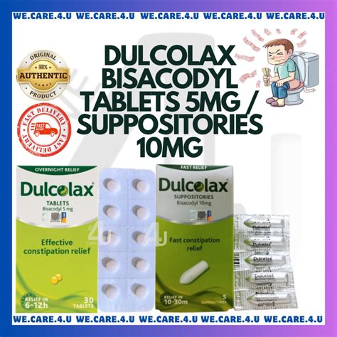 Dulcolax Bisacodyl Suppositories 10mg Tablets 5mg Constipation