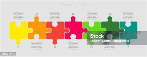 Tujuh Buah Tekateki Jigsaw Kotak Presentasi Infografis Ilustrasi Stok