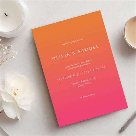 Modern Minimalist Simple Orange Pink Wedding Invitation Zazzle