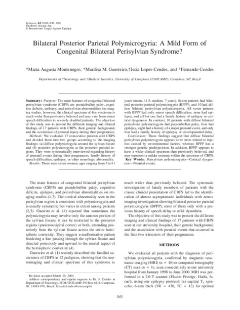 Pdf Bilateral Posterior Parietal Polymicrogyria A Mild Form Of