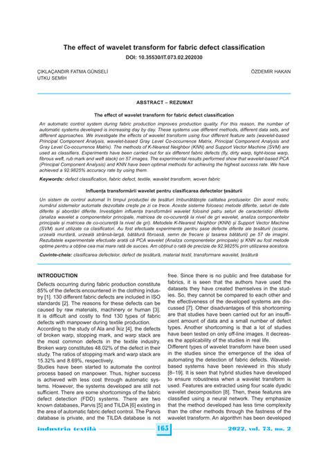 Pdf The Effect Of Wavelet Transform For Fabric Defect Classification