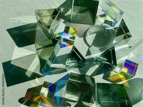 Dispersion Of Light Group Mixture Of Dichroic Glass Cube Triangular Prism Convex Concave Lens