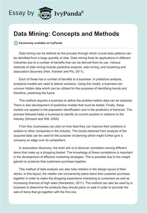 Data Mining Concepts And Methods 891 Words Research Paper Example