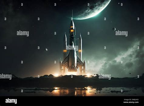 Das Raumschiff Startet Vom Startplatz Auf Der Erde Weltraumforschung