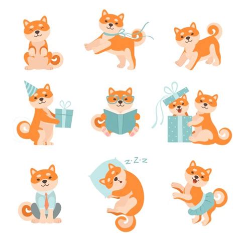 Shiba Inu Cartoon Set Royalty Free Vector Image