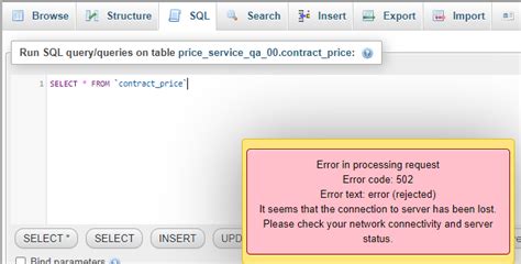 Apache Getting Error While Trying To Run Sql Query In Sql Tab