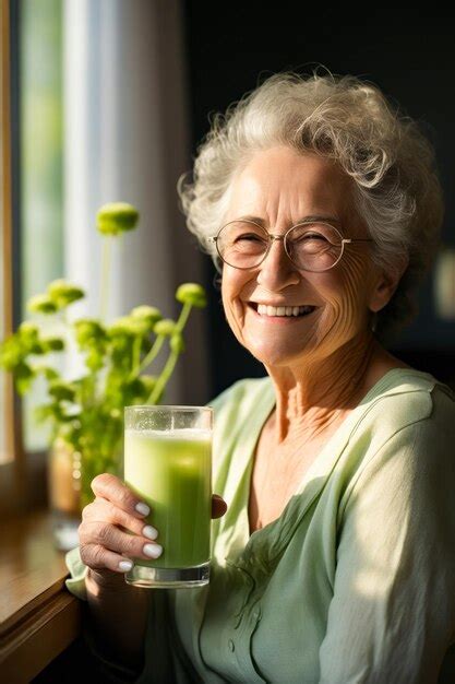 Premium Ai Image Woman Holding Glass Of Green Juice And Smiling