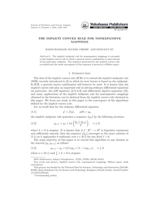 PDF The Implicit Convex Rule For Nonexpansive Mappings